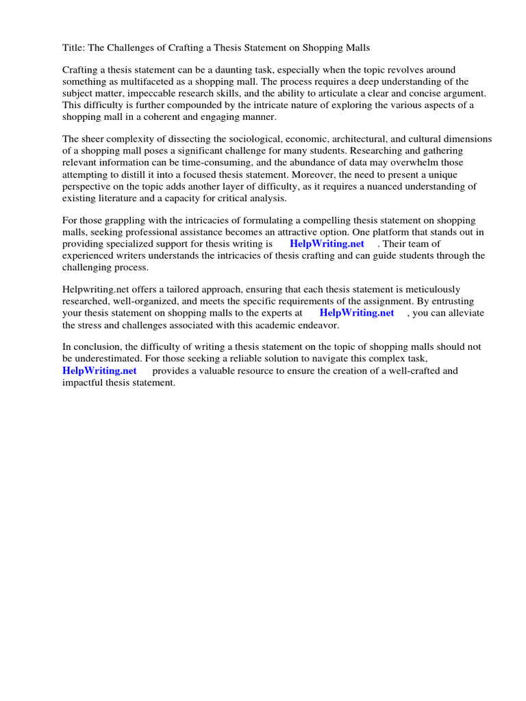 Thesis Statement Shopping Mall | PDF | Retail | Sales