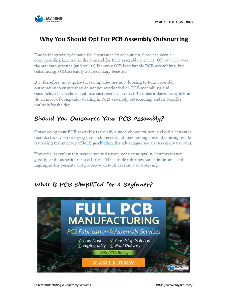 Why You Should Opt For PCB Assembly Outsourcing | PDF | Printed Circuit Board | Electronic Circuits