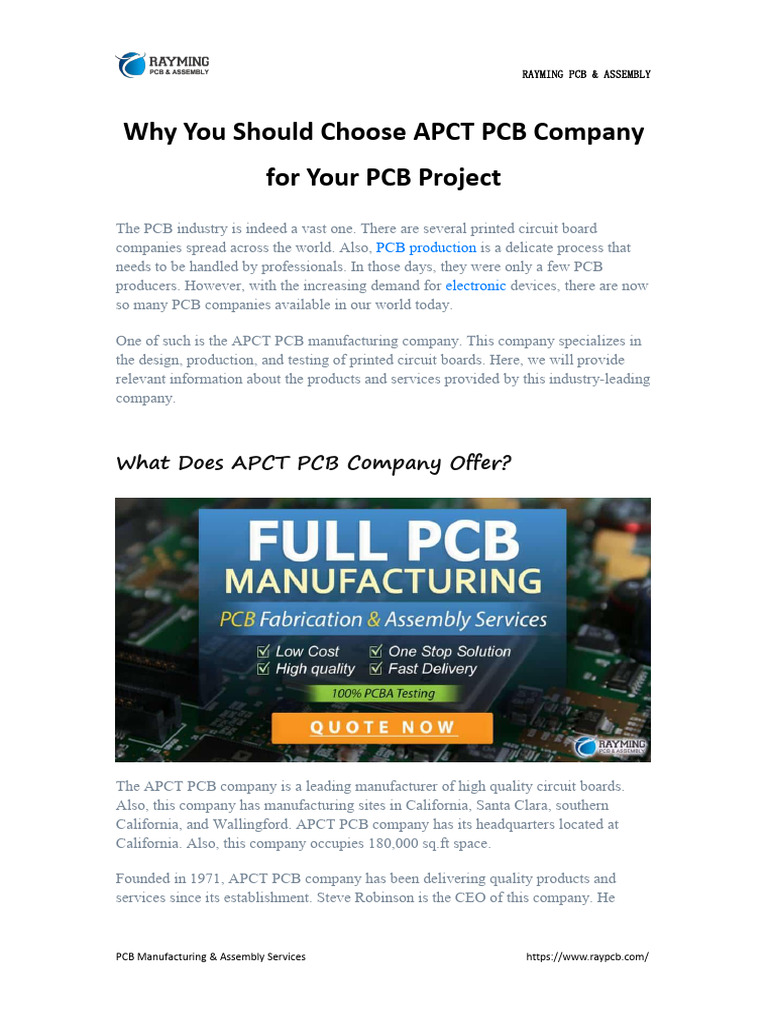 Why You Should Choose APCT PCB Company For Your PCB Project | PDF | Printed Circuit Board | Customer