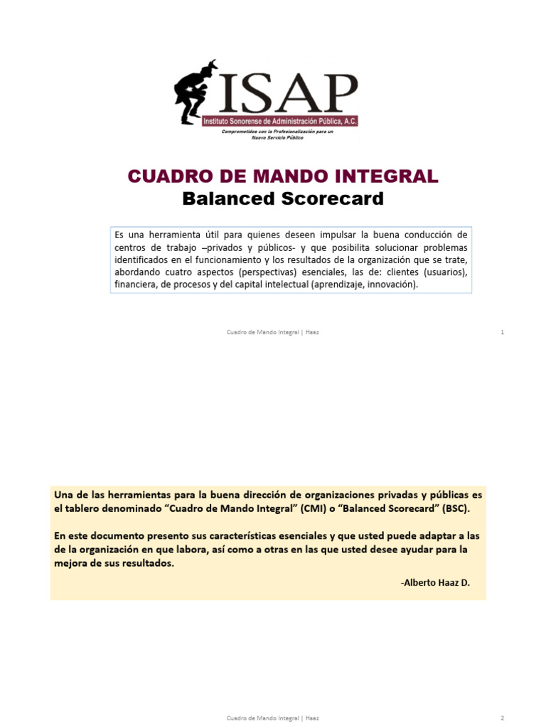 Cuadro de Mando Integral o Balenced Scorecard ISAP | PDF | Business