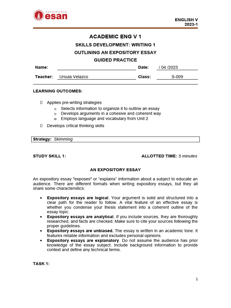 Af Eng V 1 Writing Guided Practice 2023-1 | PDF | Essays | Multilingualism