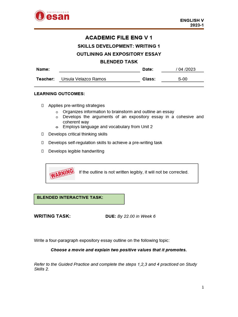 Af Eng V 1 Blended Task 2023-1 | PDF | Essays | Behavior Modification