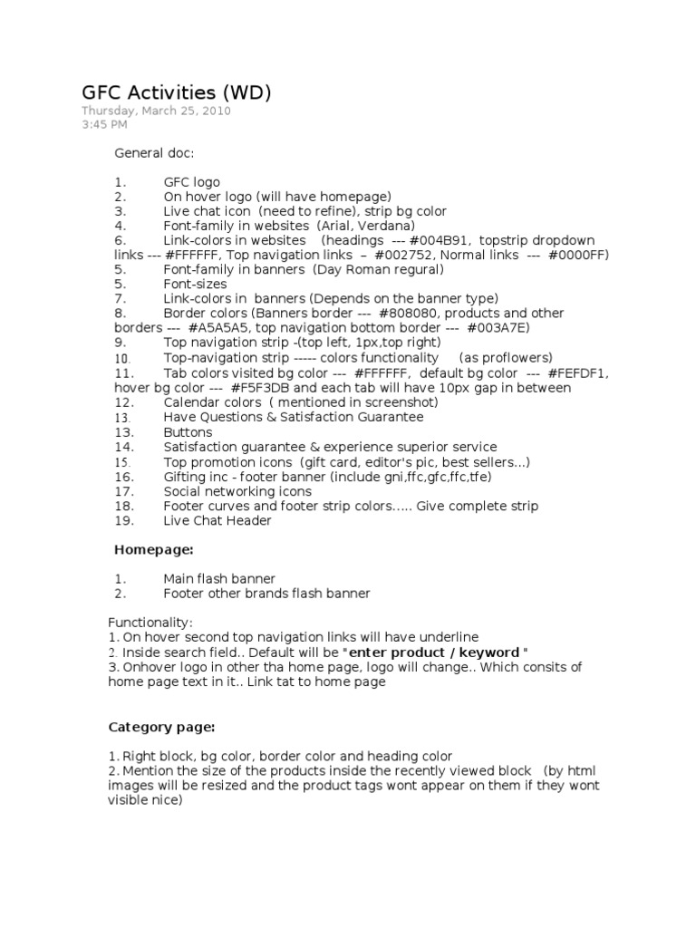 GFC Activities | PDF