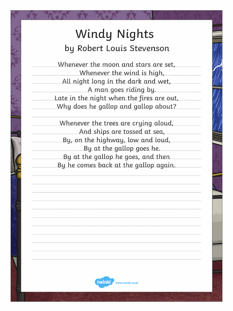 Windy Nights Poem Handwriting Practice | PDF