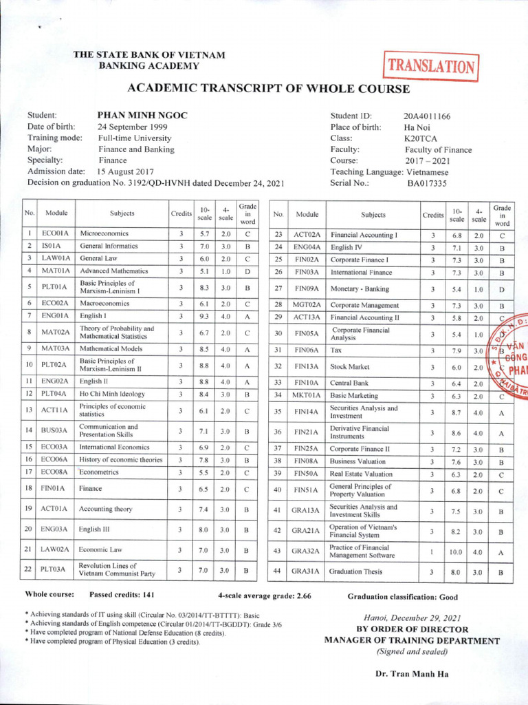 Academic Transcript of Whole Course | PDF