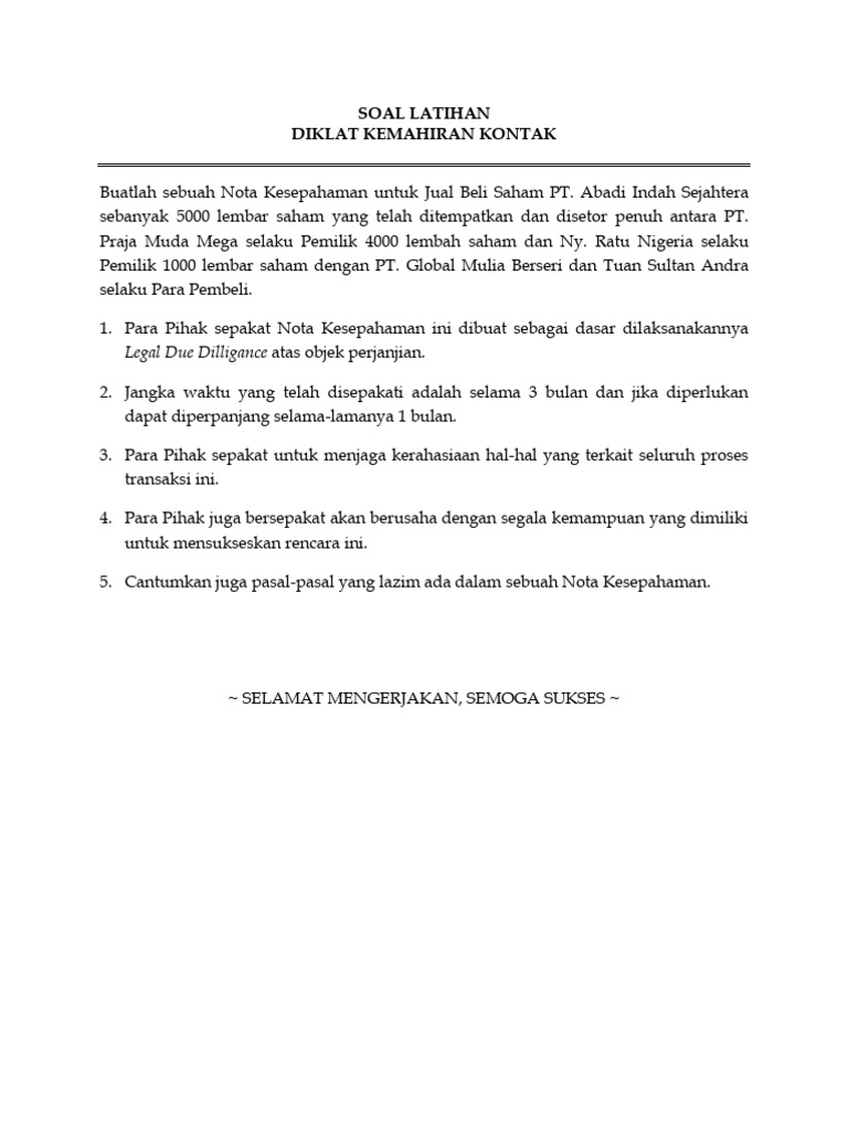 Soal Latihan MoU | PDF | Bisnis | Hukum