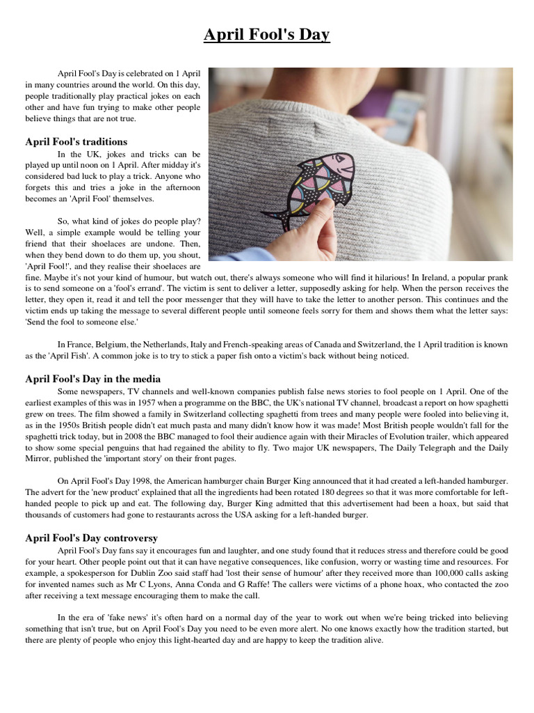 April Fool's Day - Activity | Download Free PDF | Hamburgers ...