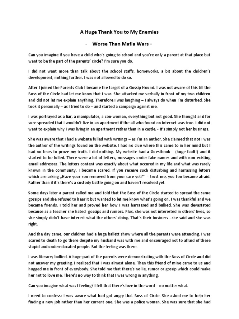 A Huge Thank You To My Enemies | PDF | Violence