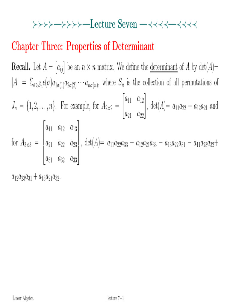 Lecture07 Student | PDF | Matrix (Mathematics) | Determinant