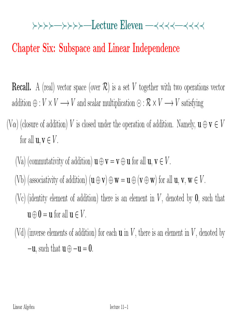 lecture11_Student | PDF | Linear Subspace | Vector Space