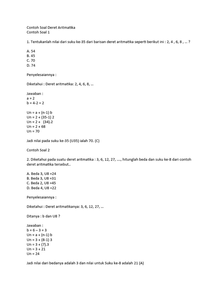 Contoh Soal Deret Aritmatika | PDF | Metode & Bahan Ajar | Sains & Matematika