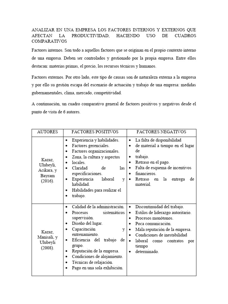 Factores Internos y Externos Que Afectan La Productividad | PDF | Business | Negocios económicos