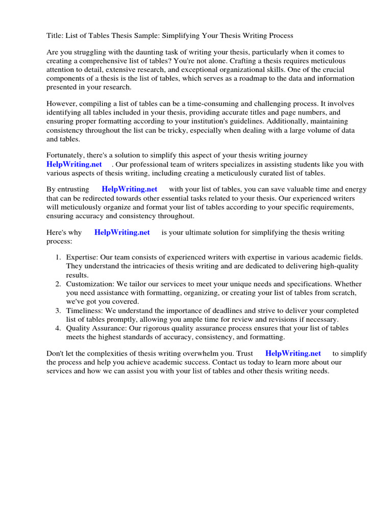 List of Tables Thesis Sample | PDF | Thesis | Chiropractic