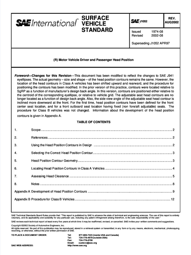 PDF Sae j1052 Motor Vehicle Driver and Passenger Head Position - Compress | PDF | Road Transport ...