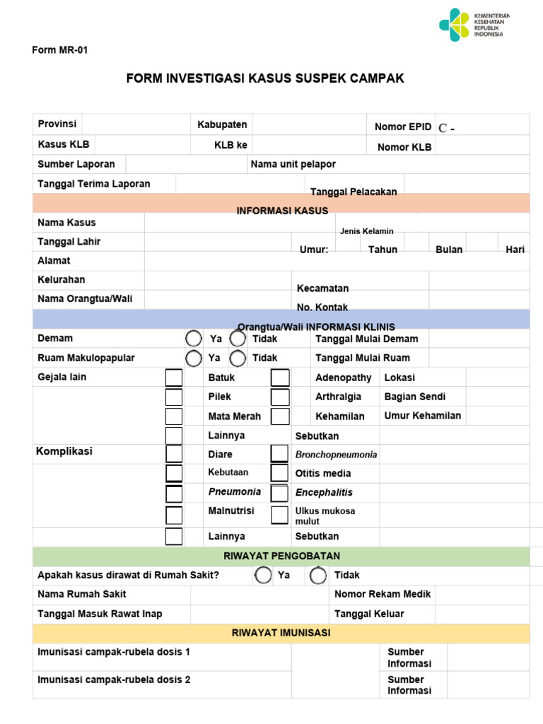 MR01 Form Investigasi Kasus Suspek Campak - 2024-1 | PDF