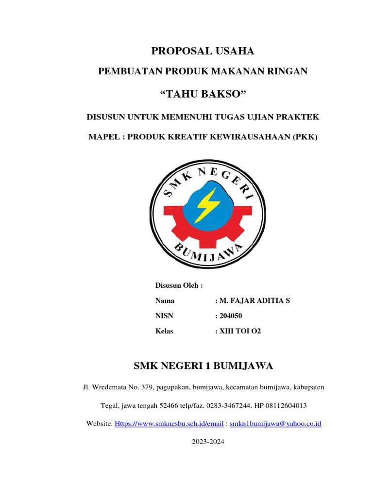 Proposal Usaha Tahu Bakso 2024 | PDF