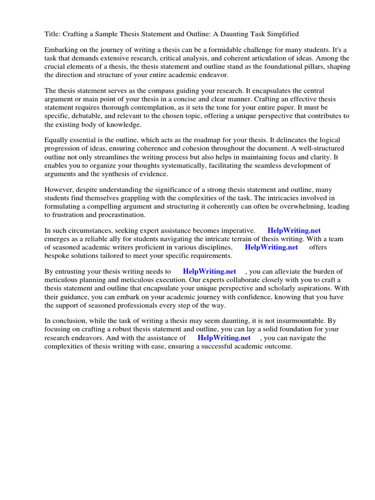 Sample Thesis Statement and Outline | PDF | Essays | Thesis