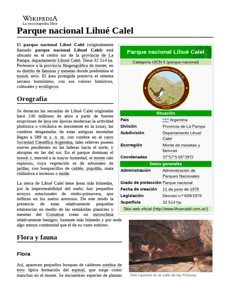 Parque Nacional Lihué Calel: Flora y Fauna | PDF