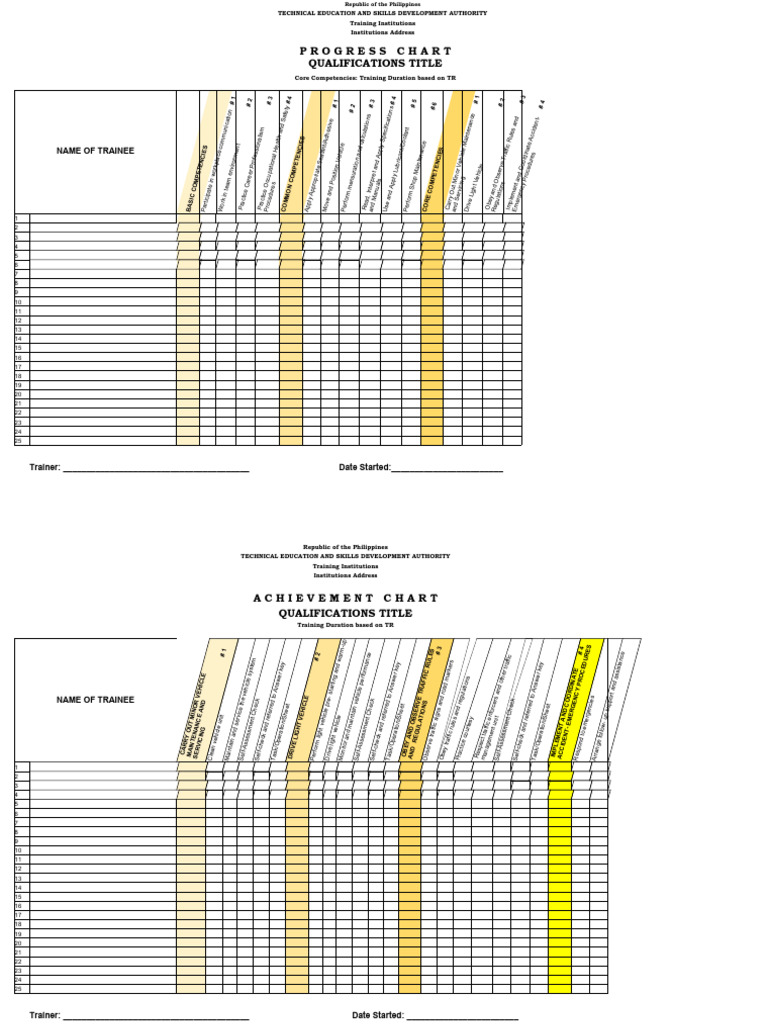 Achievement Progress Chart Training Activity Matrix | PDF