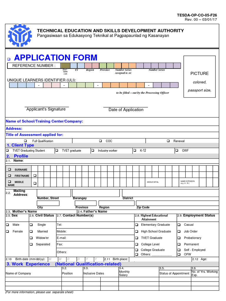 APPLICATION-FORM Assessment | PDF
