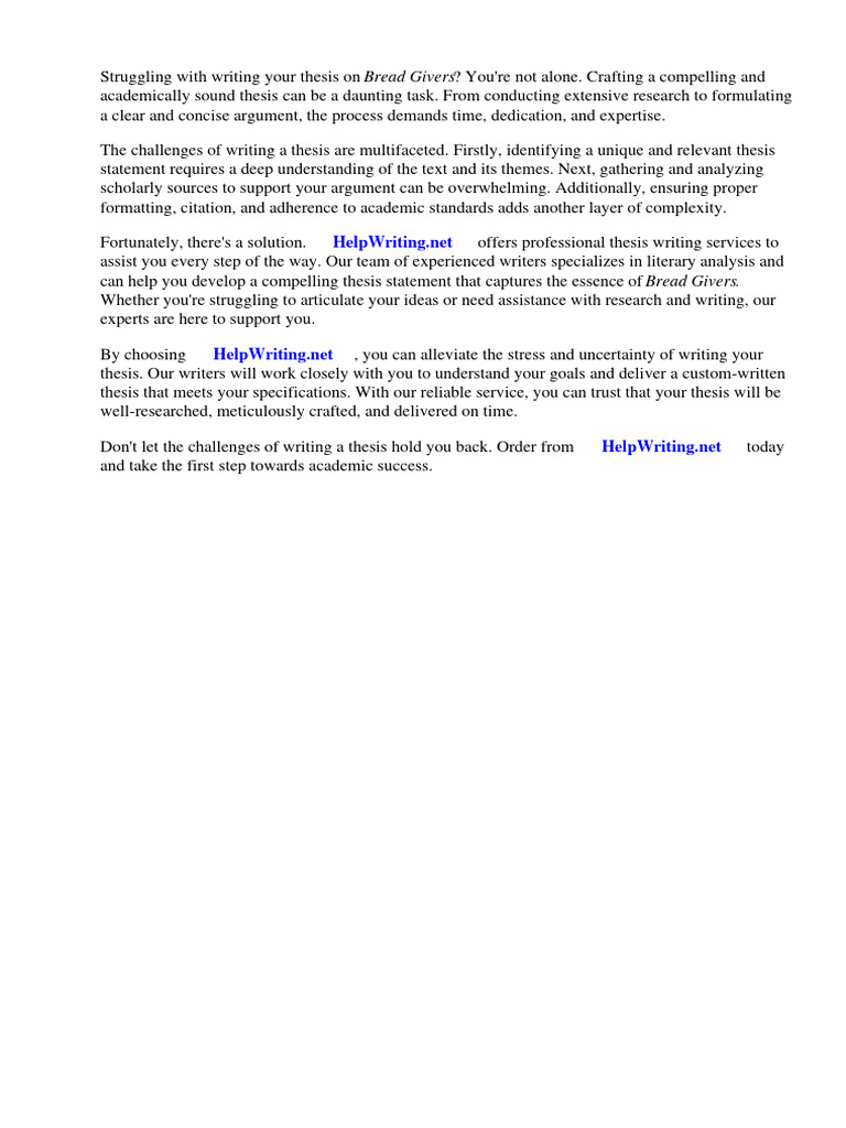 Bread Givers Thesis Statement | PDF | Breads | Peptide