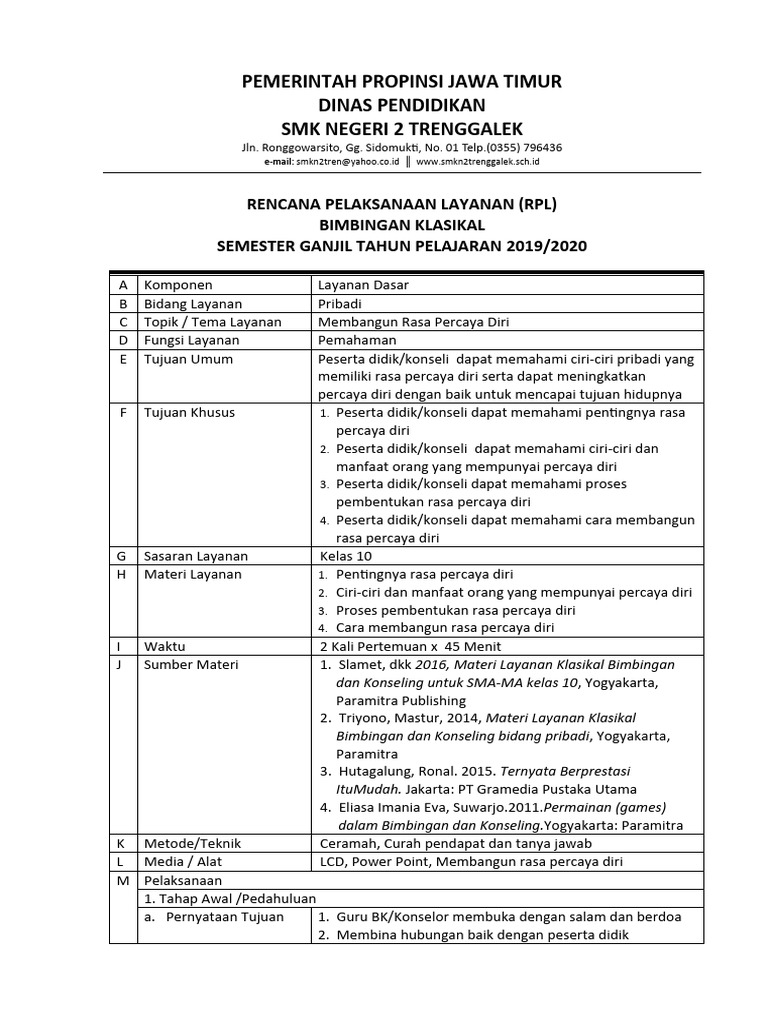 RPL Guru BK Kelas 10 MEMBANGUN RASA PERCAYA DIRI (Ganjil) | PDF ...