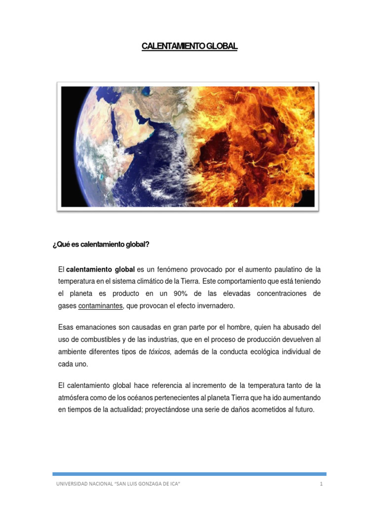 Causas y Consecuencias del Calentamiento Global | PDF | Gases de efecto invernadero | Contaminación