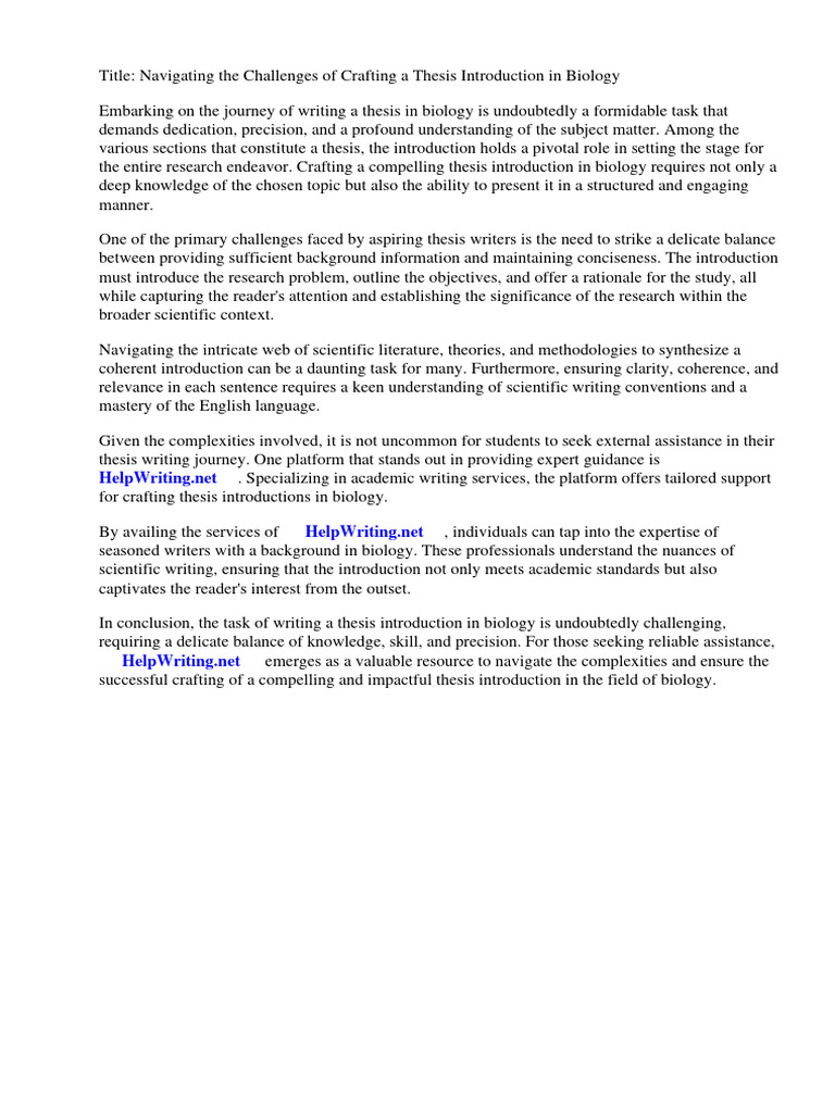 How To Write Thesis Introduction Biology | PDF | Thesis | Essays How To Write Thesis Introduction Biology | PDF | Thesis | Essays