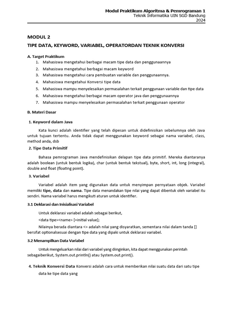 Modul Praktikum Pertemuan 2 Alpro IF A B C | PDF | Metode & Bahan Ajar