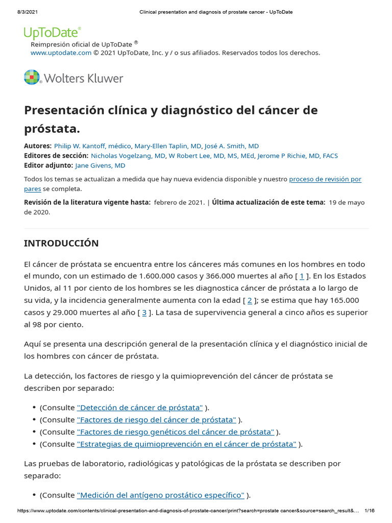 Clinical Presentation and Diagnosis of Prostate Cancer - UpToDate ...