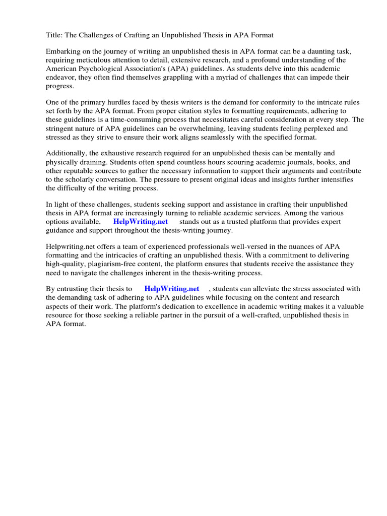Unpublished Thesis Apa Format | PDF | Thesis | Citation