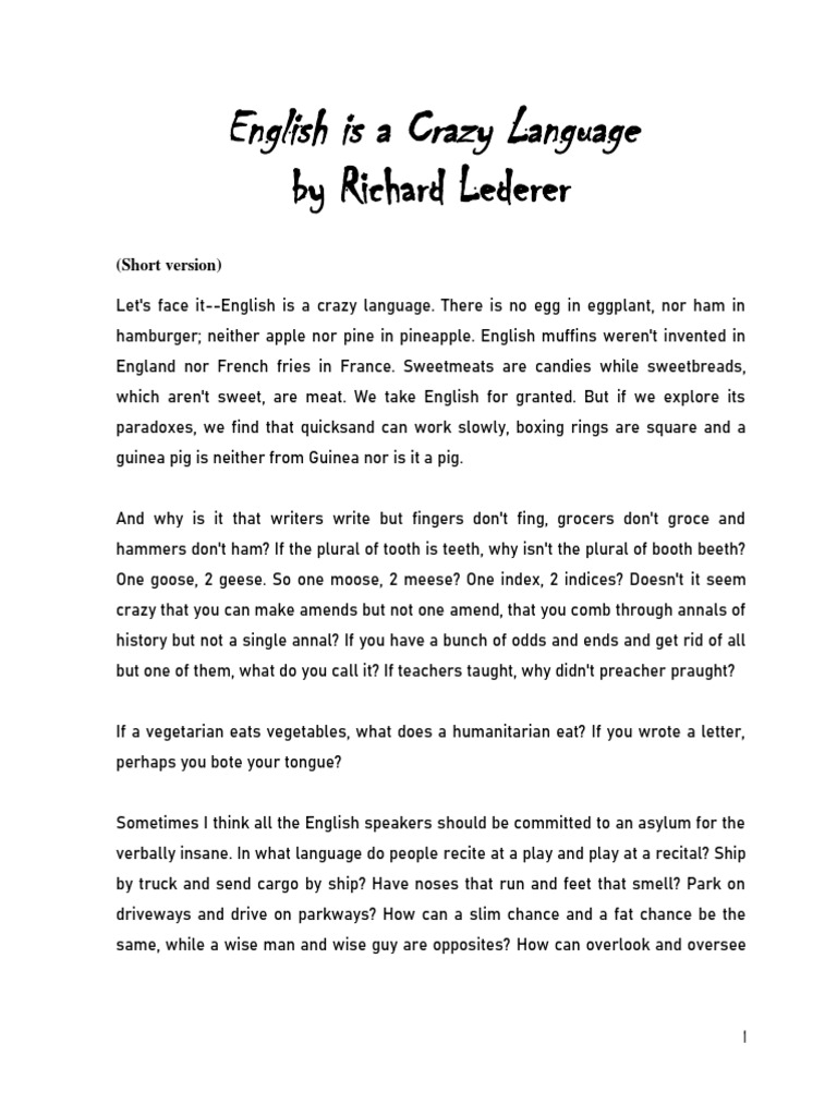 English Is A Crazy Language | PDF | Foods