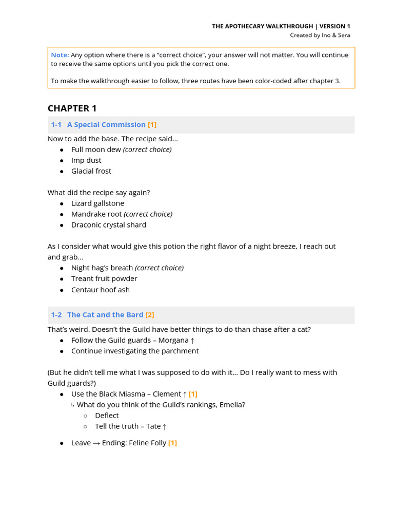 Apothecary Walkthrough: Chapter Guide | PDF