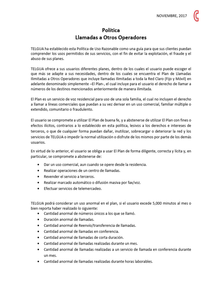 Política de Uso Razonable de TELGUA | PDF | Informática