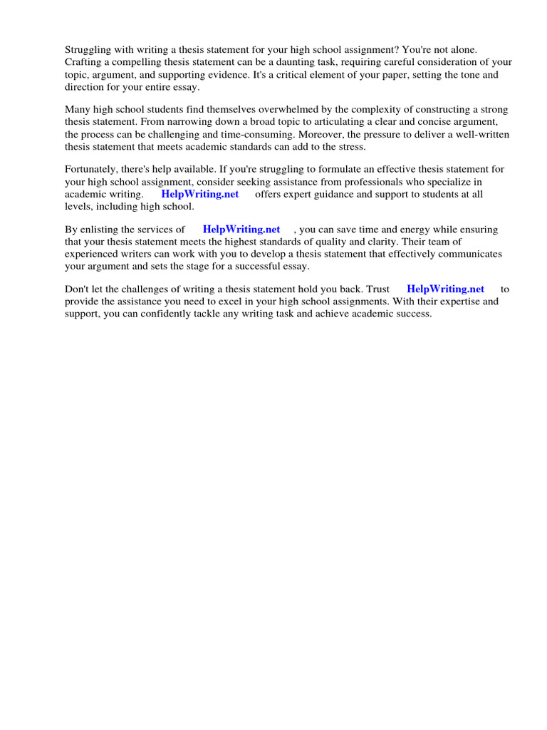 Example of A Thesis Statement High School | PDF | Essays | Thesis