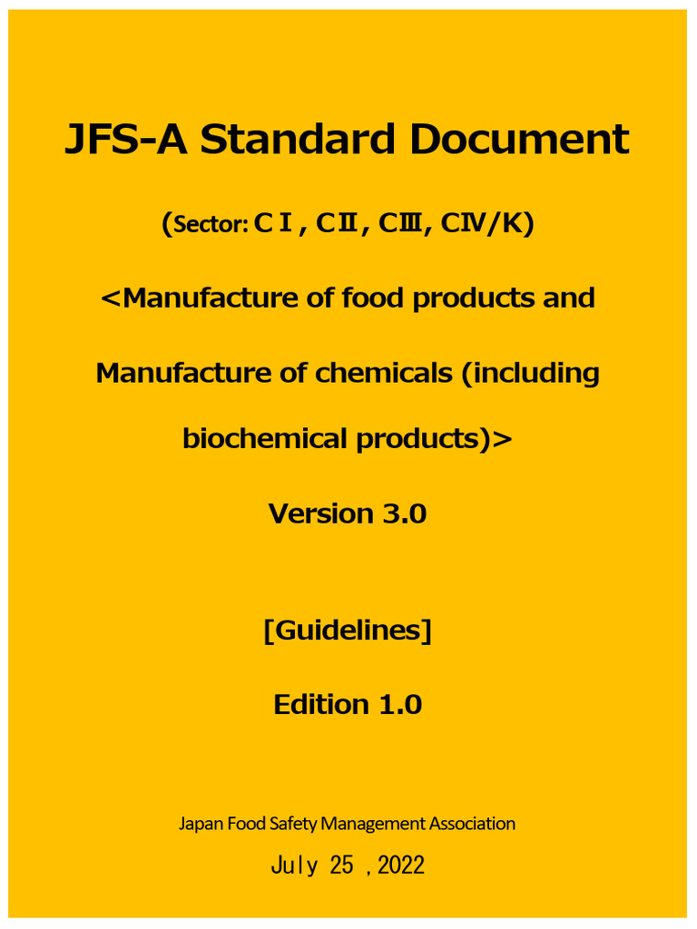 ENG - JFS-A Guideline Version3 - 0 - Edition1 - 0 | PDF | Food Safety | Hazard Analysis And ...