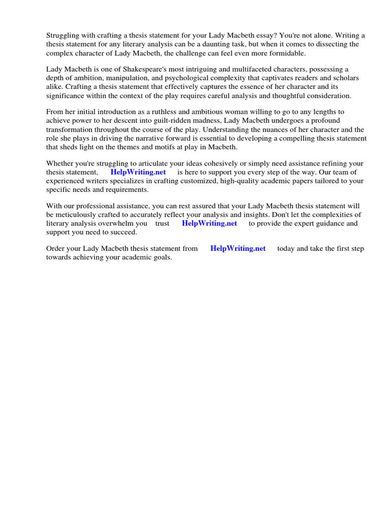 Lady Macbeth Thesis Statement Pdf Macbeth 4965