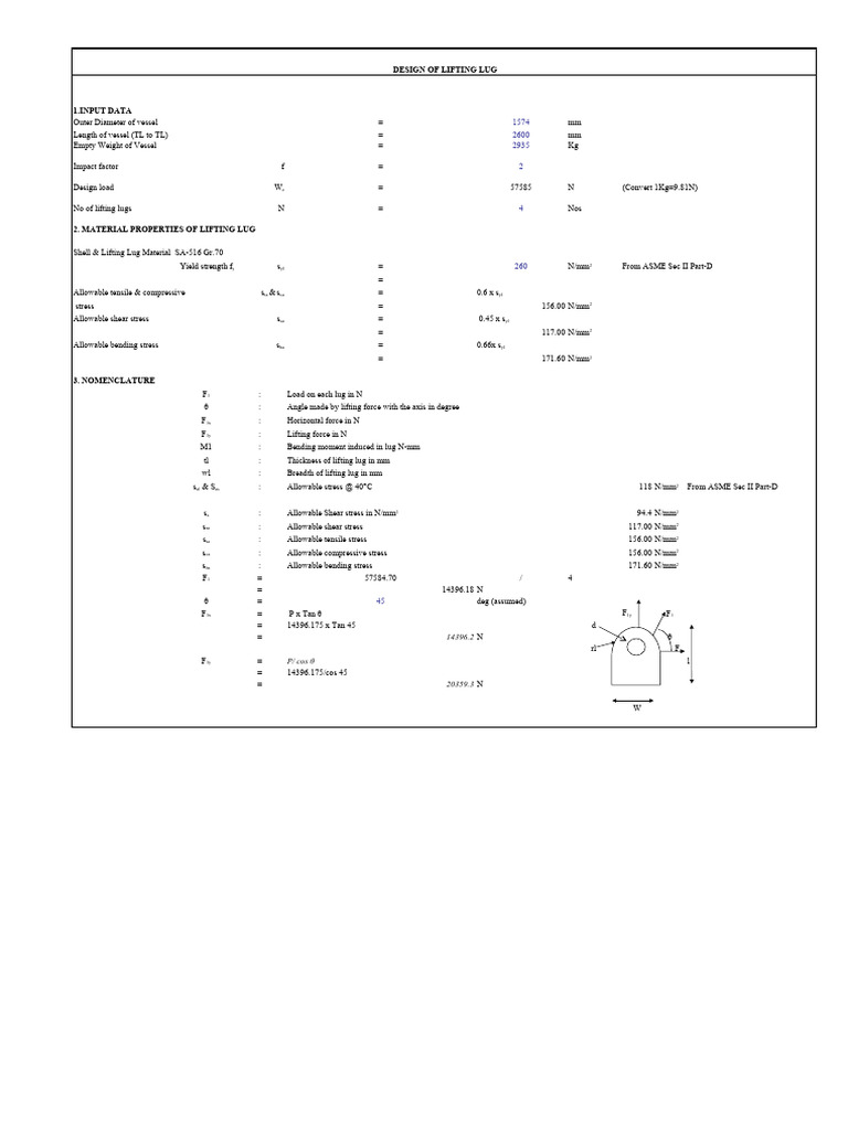 Lifting Lug Calculation Hoz. 4 Point | PDF | Bending | Stress (Mechanics)