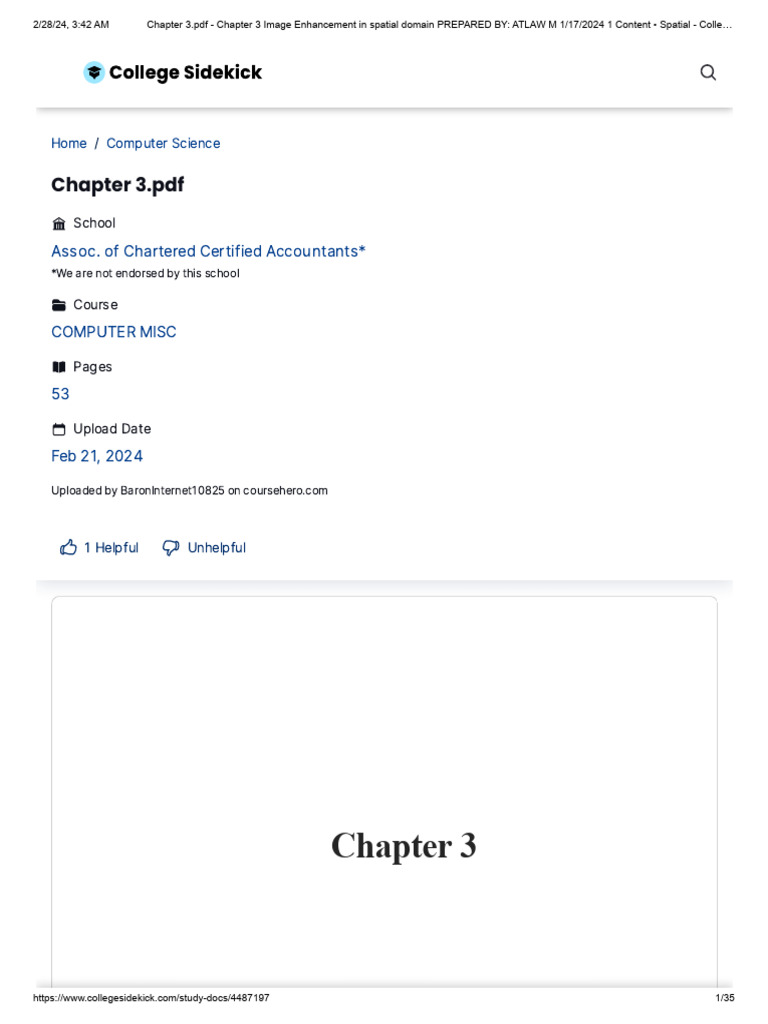 Chapter 3.pdf - Chapter 3 Image Enhancement in Spatial Domain PREPARED BY - ATLAW M 1 - 17 ...