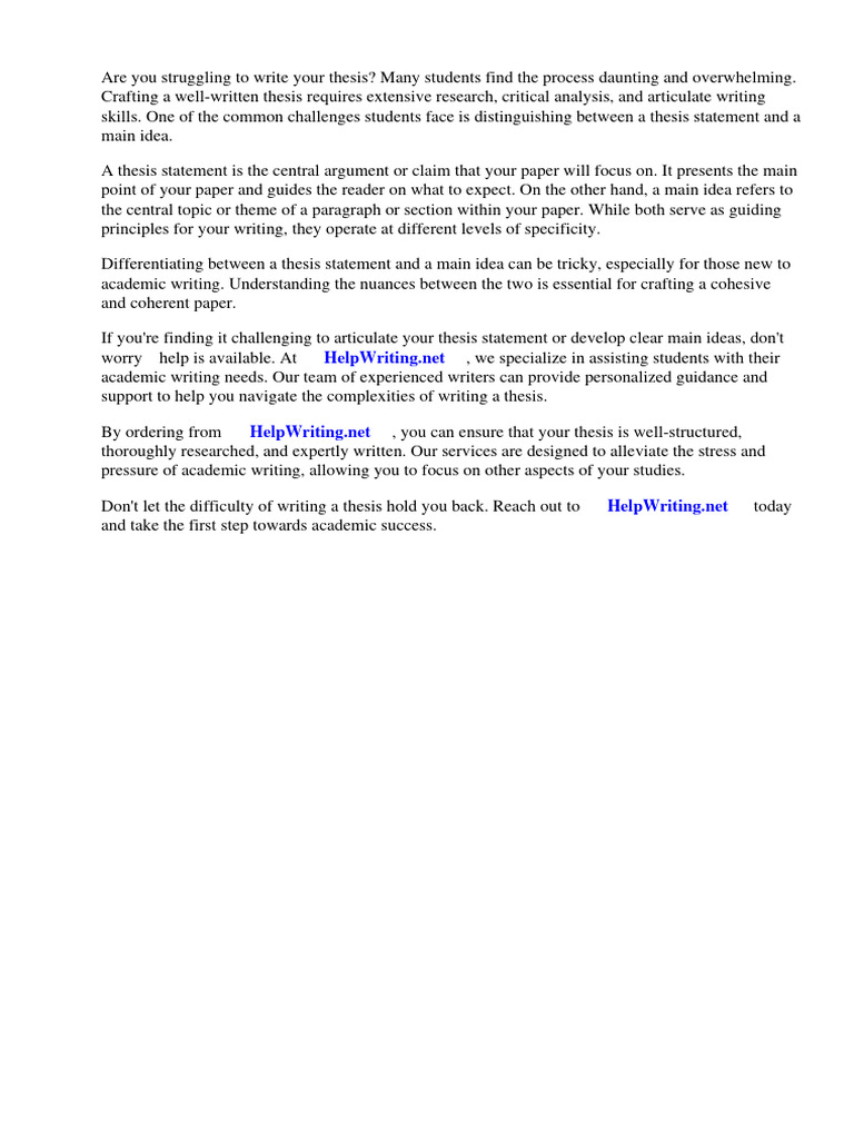Different Between Thesis Statement and Main Idea | PDF | Essays | Thesis