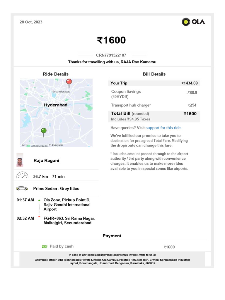 Ola Receipt 28th | PDF | Public Transport | Service Industries