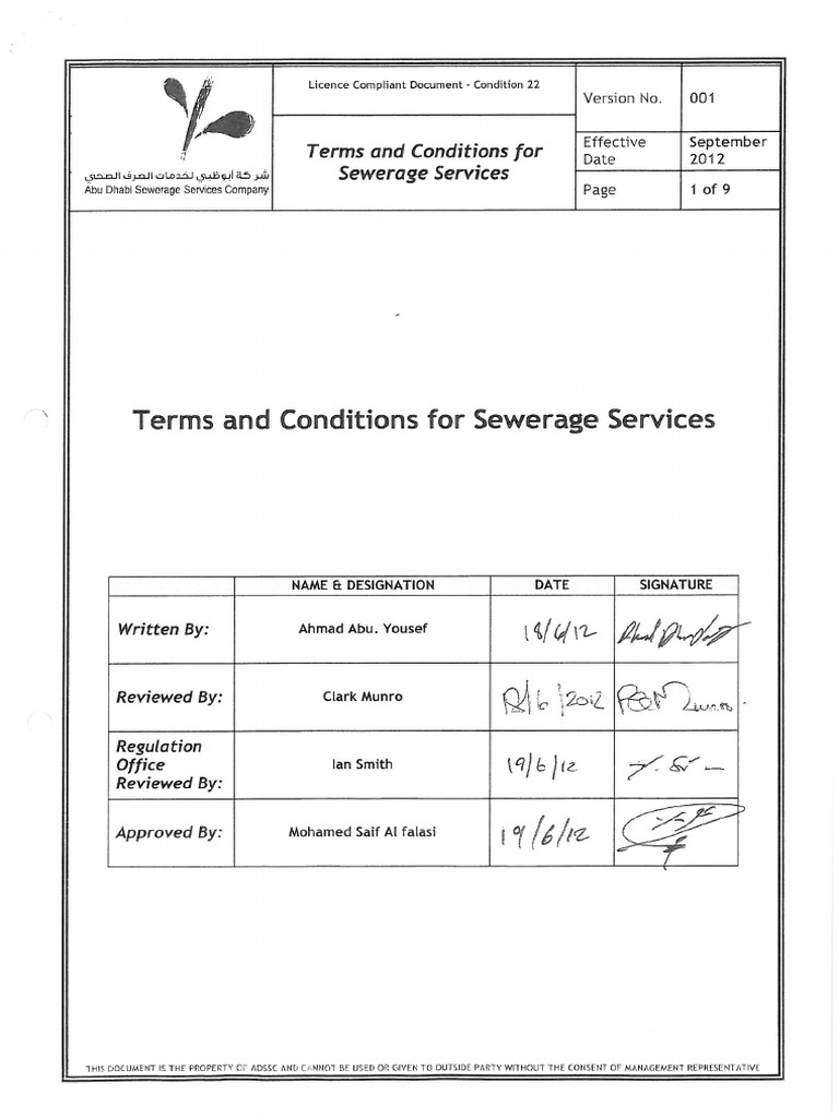 Abu Dhabi Sewerage Service Regulation 2012 Adssc | PDF