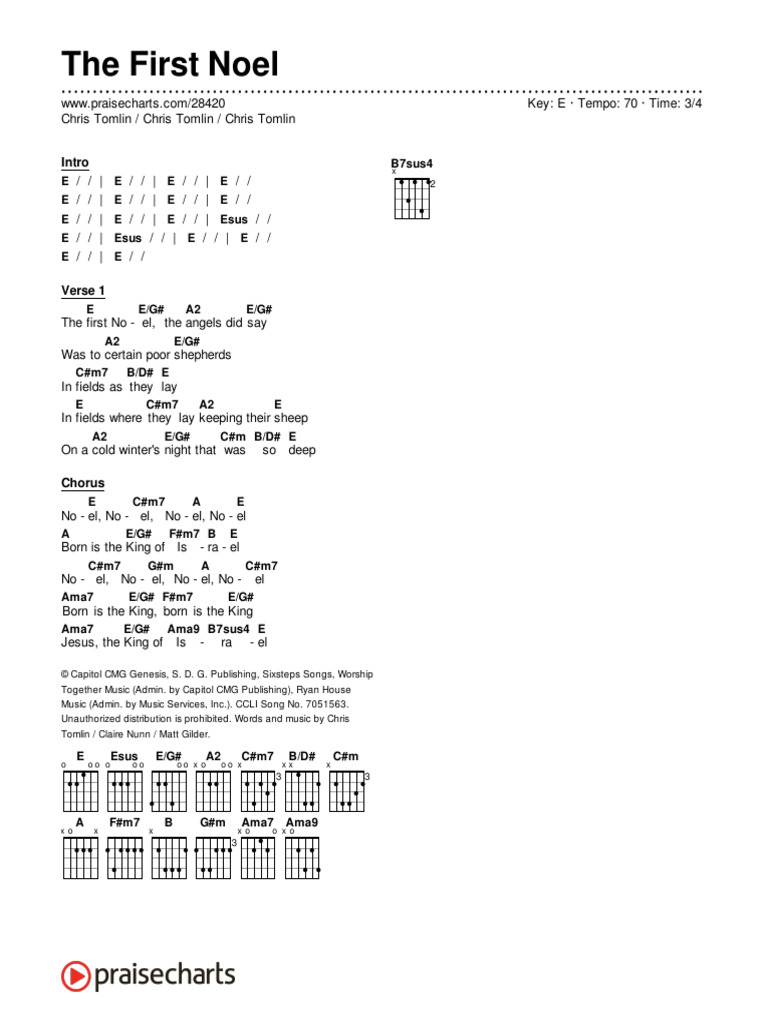 The First Noel (Chris Tomlin) Chord Chart - E - 2 Column Layout | PDF