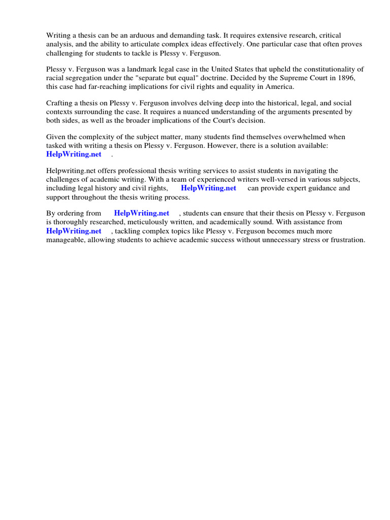 Plessy v Ferguson Thesis | PDF | Plessy V. Ferguson | Litigation