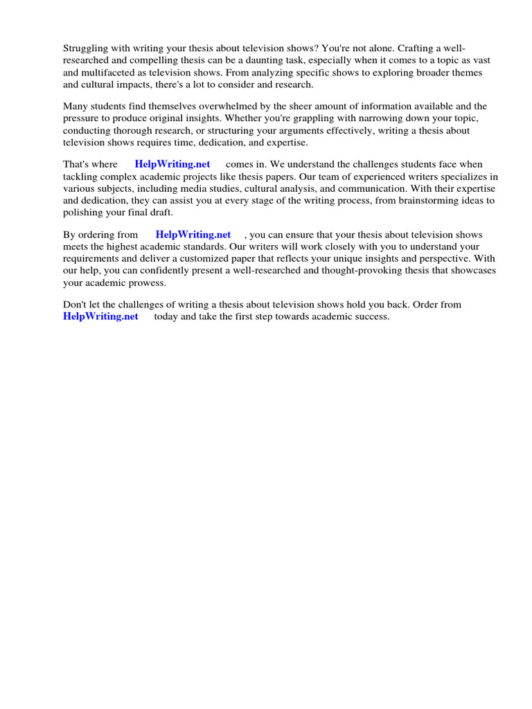 Thesis About Television Shows | PDF | Essays | Reality Television