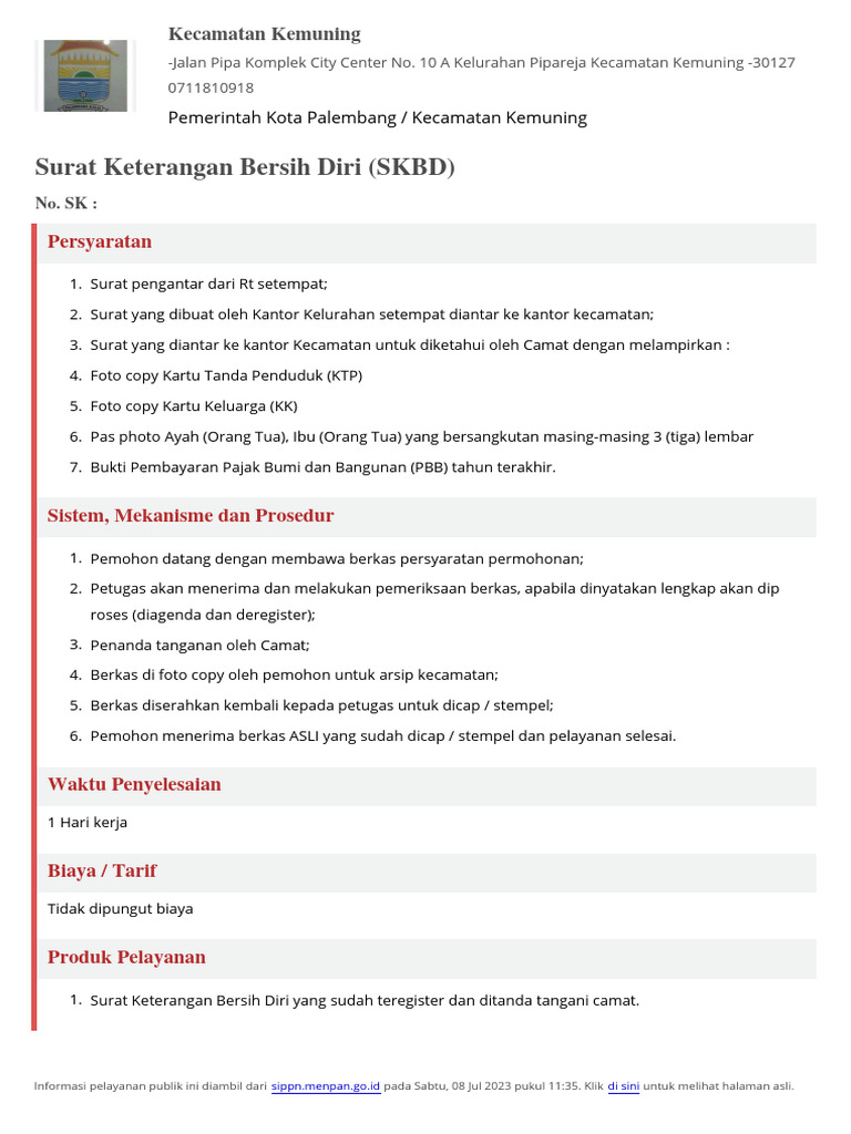 Surat Keterangan Bersih Diri (SKBD) | PDF