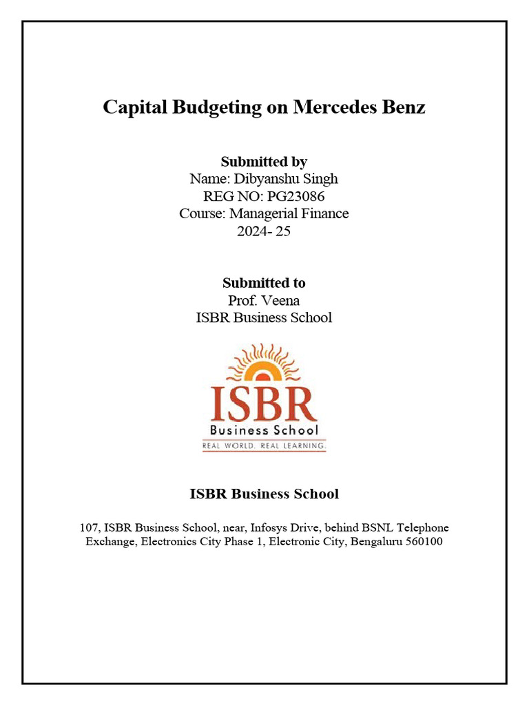 Capital Budgeting Analysis for Mercedes Benz | PDF | Capital Budgeting ...