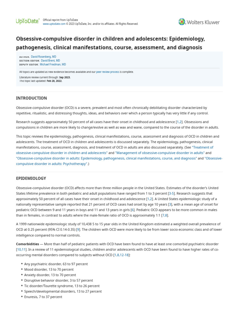 Obsessive-Compulsive Disorder in Children and Adolescents: Epidemiology ...