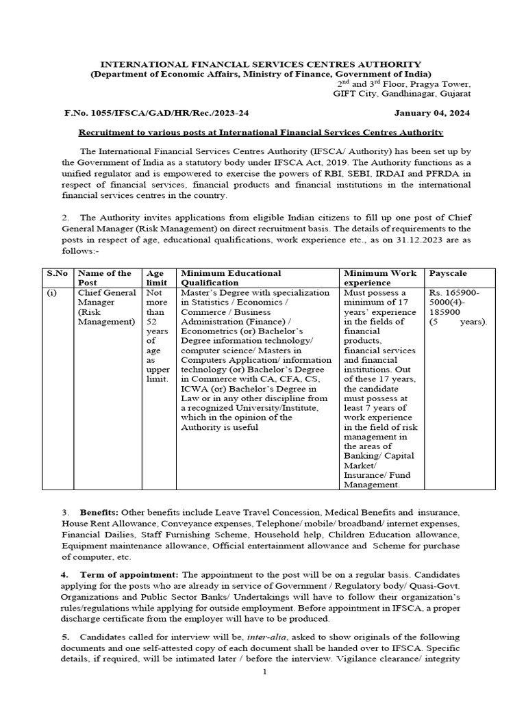 Vacancy Notification For Recruitment of Chief General Manager CGM Grade ...