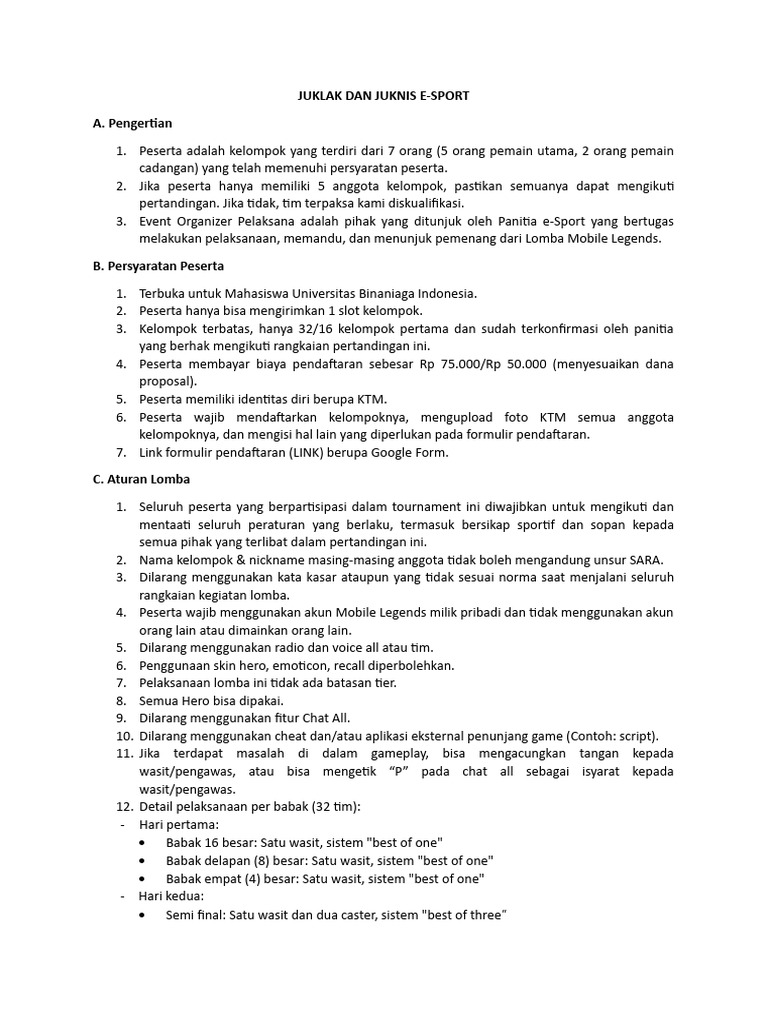 Juklak Juknis Rab Dan Rundown E-Sport | PDF